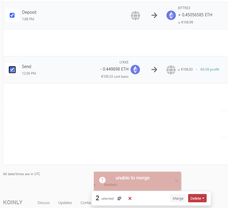 Unable to Merge Deposit and Withdrawal - why? - Koinly Support - Koinly Unable to Merge Deposit and Withdrawal - why? - Koinly Support - Koinly